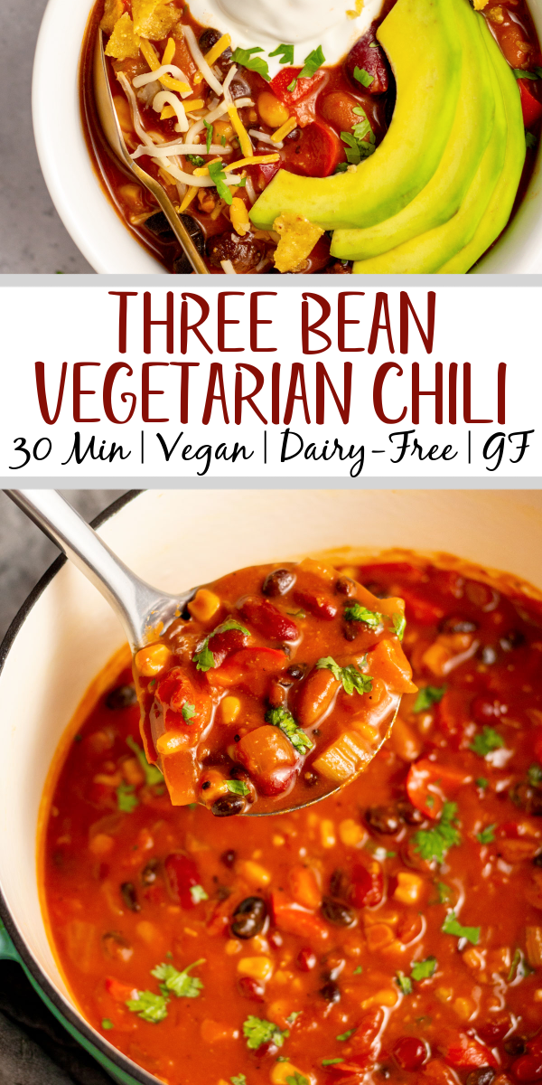 3 Bean Vegetarian Chili (Gluten-Free, Dairy-Free, Vegan) - Healthy ...